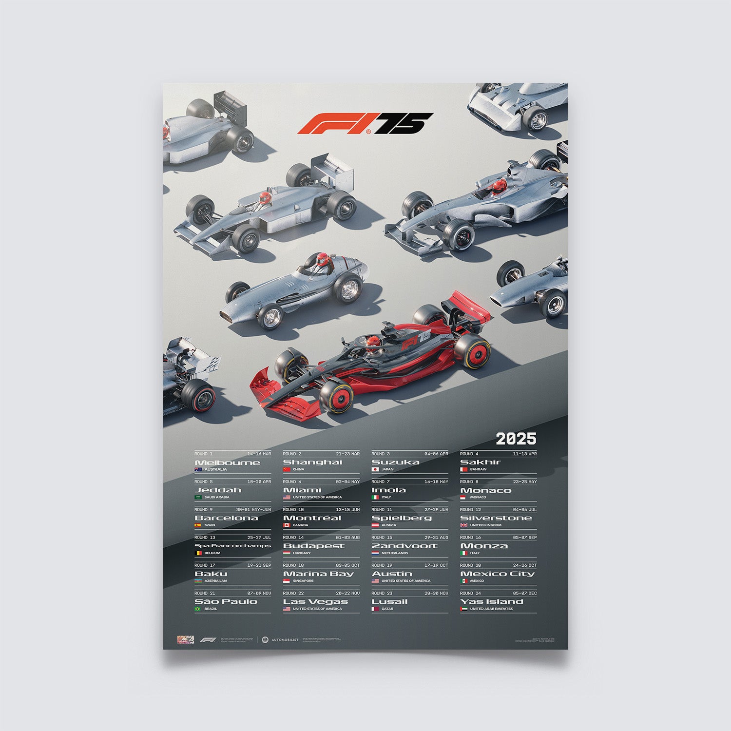 Formula 1® - 75th anniversary - Calendar Poster - 2025 | Automobilist