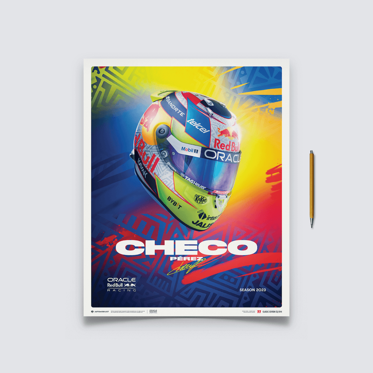 Sergio Pérez | 2023 Helmet | Oracle Red Bull Racing Poster | Automobilist