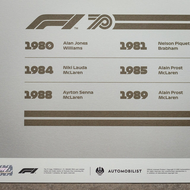 Formula 1® Decades | McLaren 1980s | Unique Numbers Poster | Automobilist