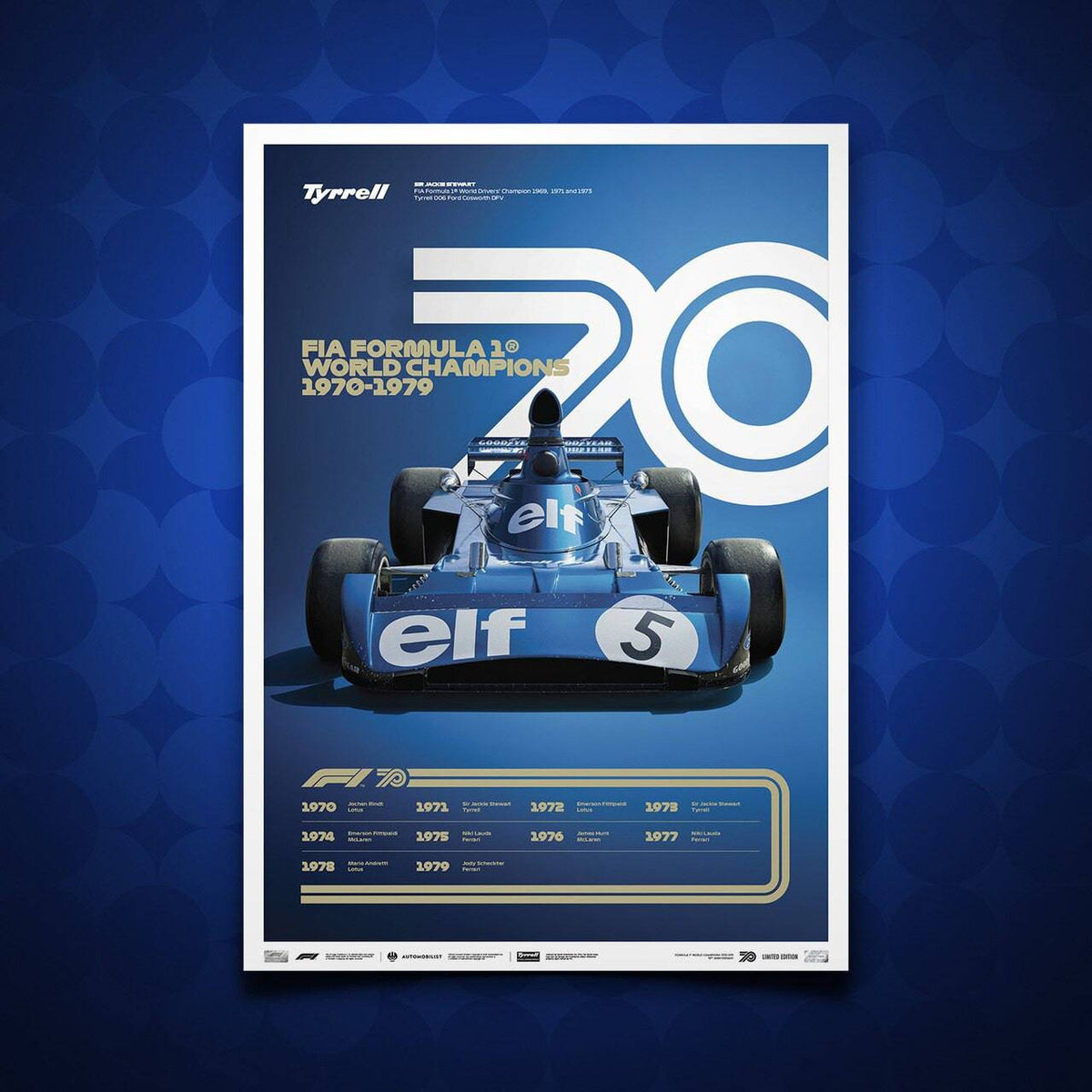 Formula 1® Decades | Tyrrell 1970s | Unique Numbers Poster | Automobilist