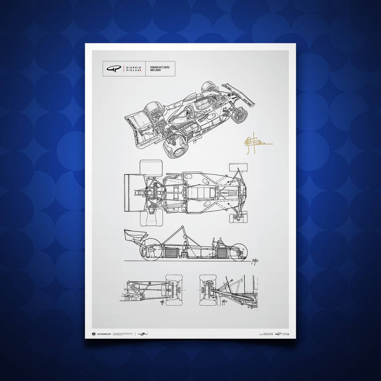 Signé par Giorgio Piola - Dessins techniques - Ferrari 312 T - 1975 ...