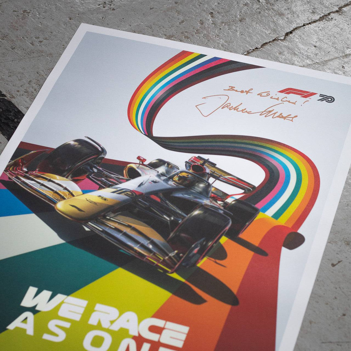 Signed by Jochen Mass | We Race As One | Formula 1 Poster | Automobilist